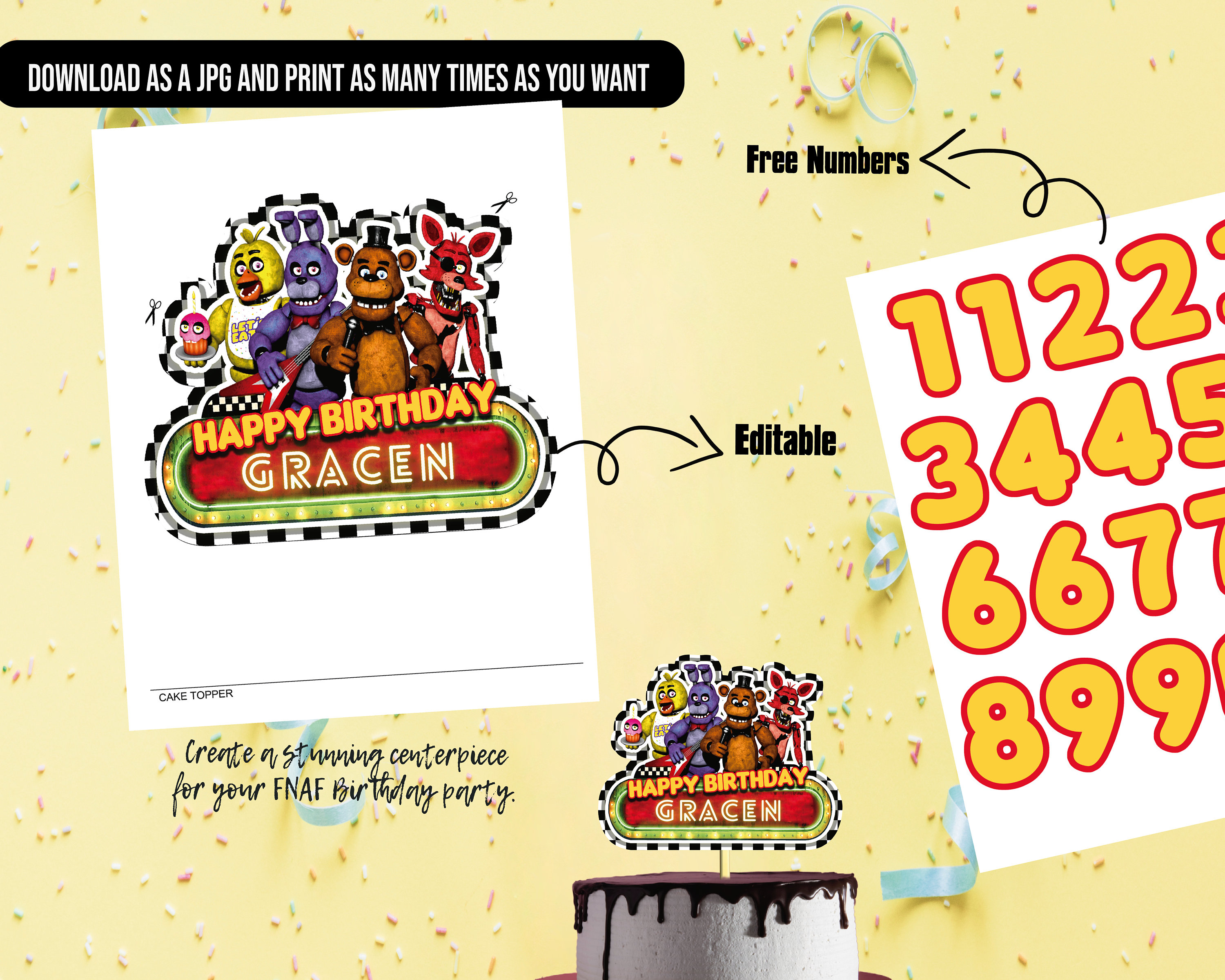 Five Nights at Freddy's Cake Topper Editable Easy Download Digital ...