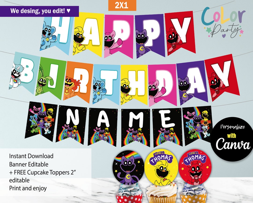 Smiling Critters Catnap Dogday Hoppy Hopscotch Banner Editable Cupcake ...