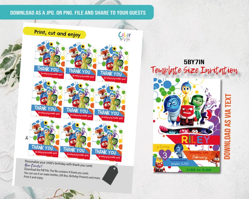 Inside Out 2 Invitation Template Canva Easy Download Party Birthday ...