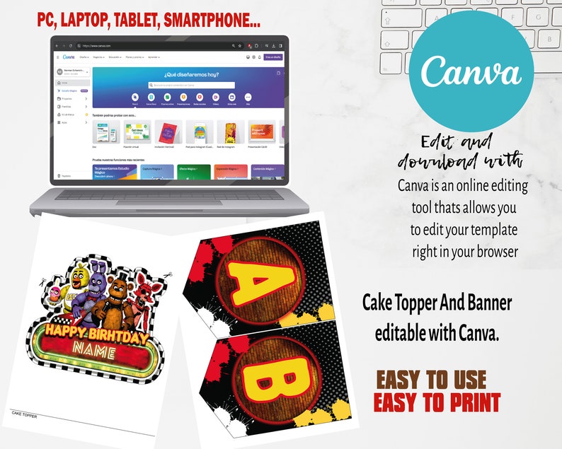 FNFA Five Nights at Freddy's DIY Party Digital Canva Template Printable ...