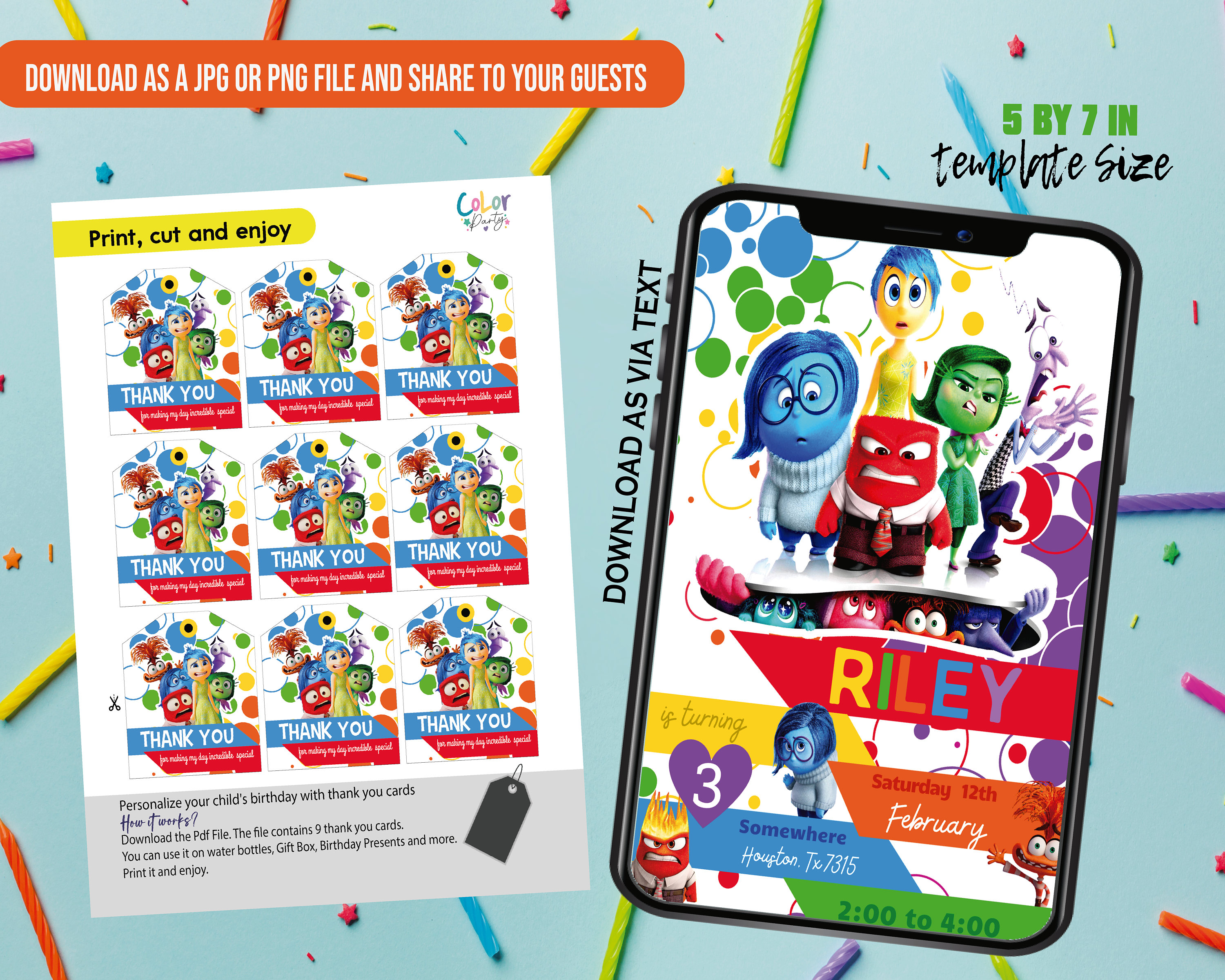 Inside Out 2 Invitation Template Canva Easy Download Party Birthday ...