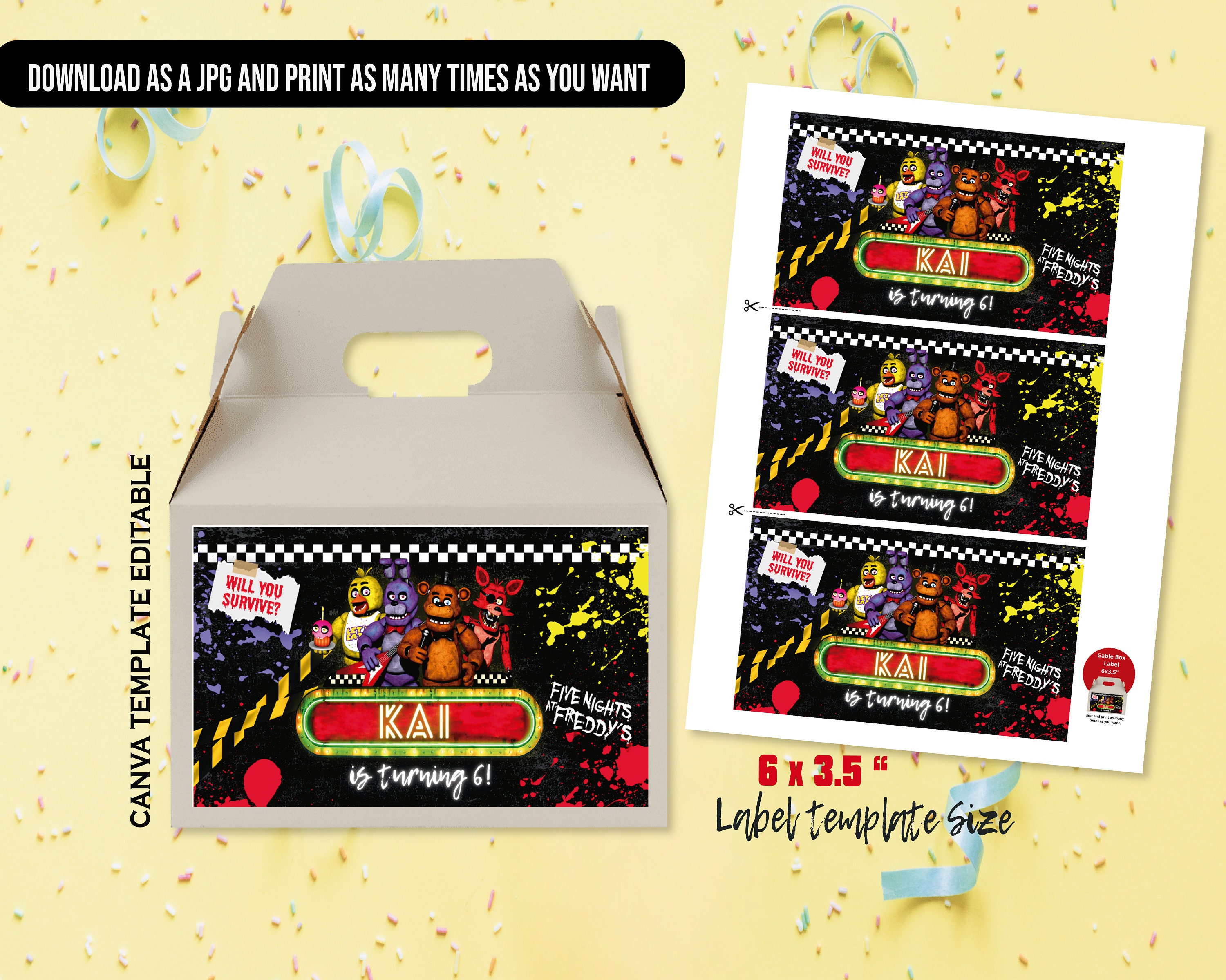Five Nights at Freddy's Gable Box Label Nightmare FNAF Canva Template ...