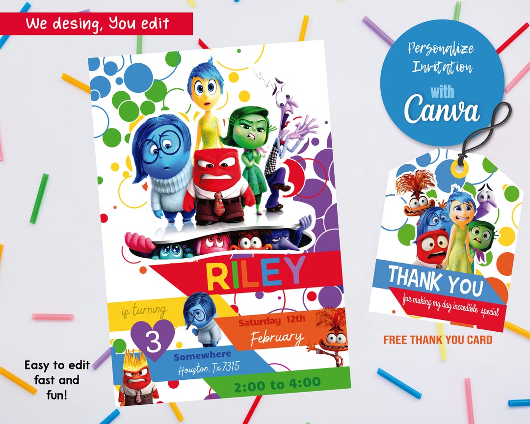 Inside Out 2 Invitation Template Canva Easy Download Party Birthday ...