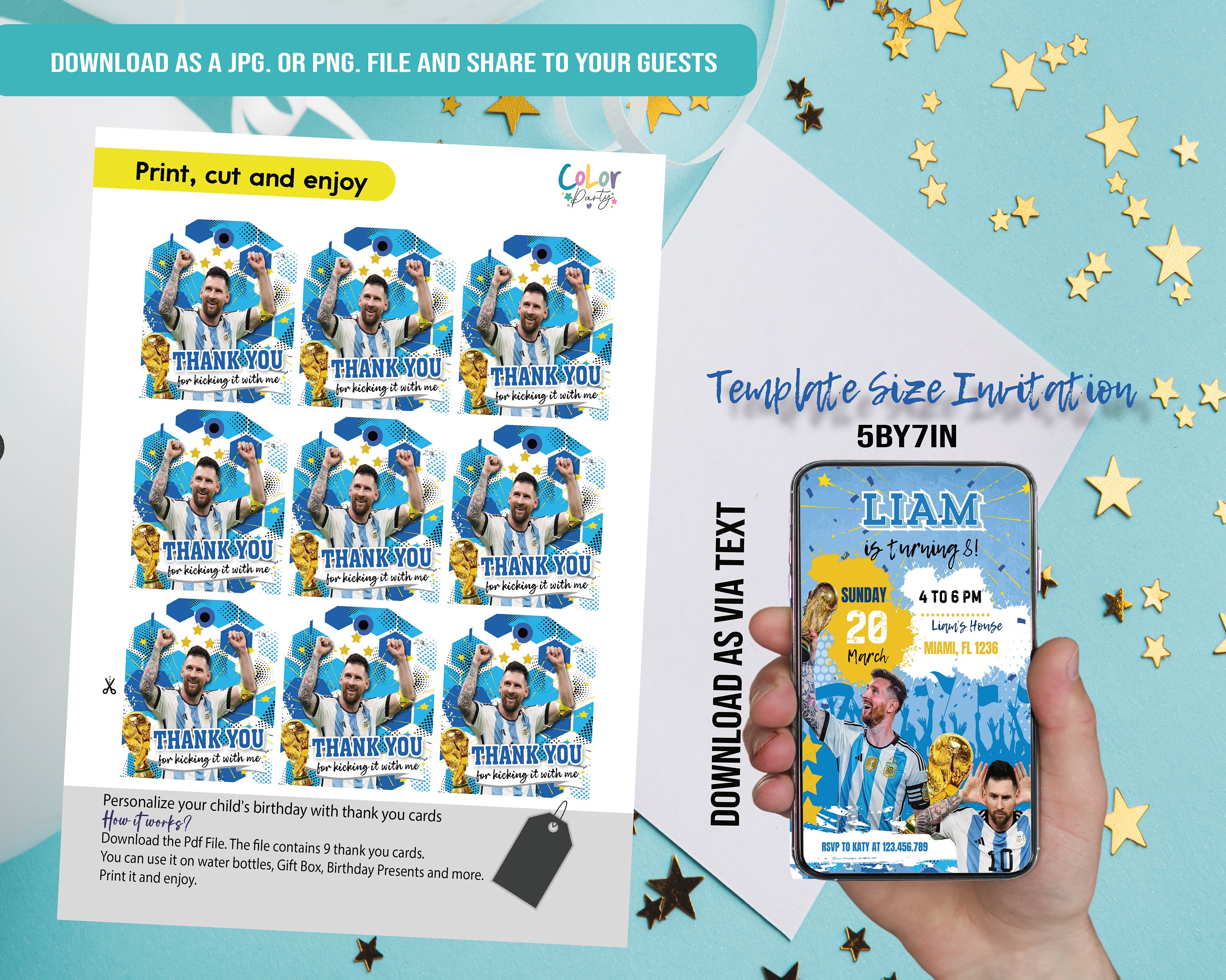 Messi Invitation Card Soccer Invitation Digital Canva Template ...