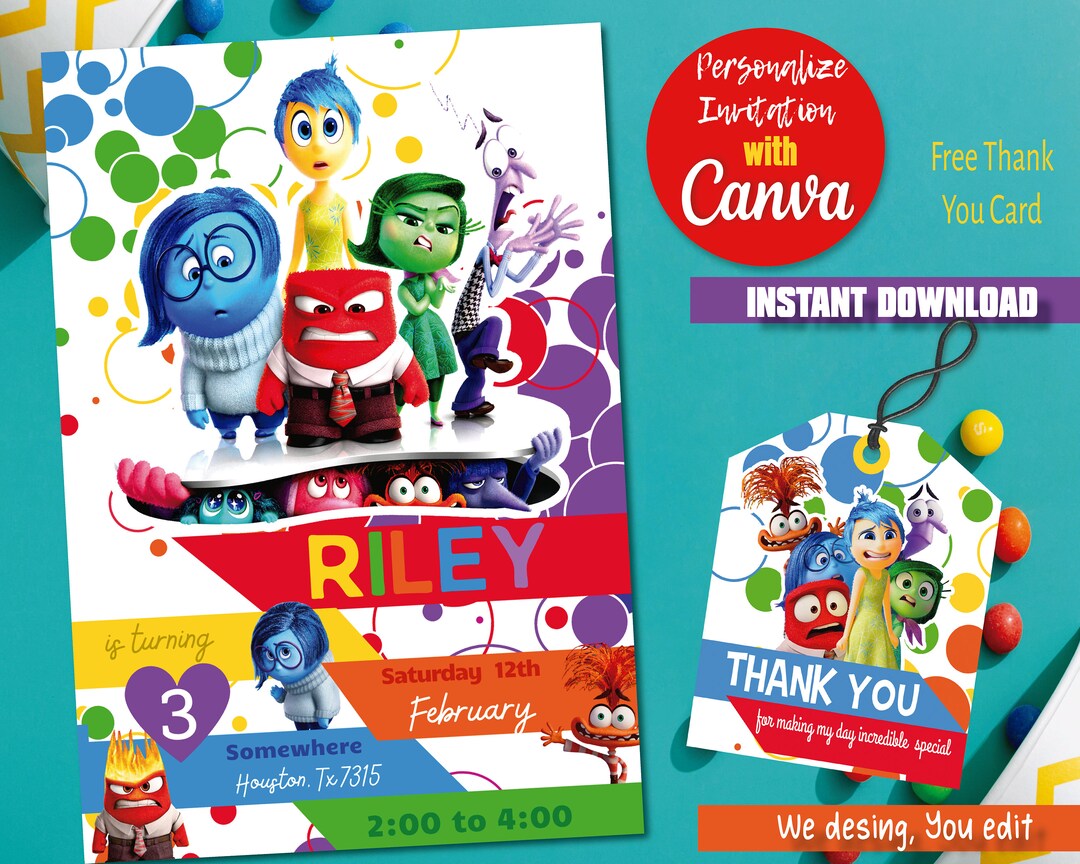 Inside Out 2 Invitation Template Canva Easy Download Party - Etsy