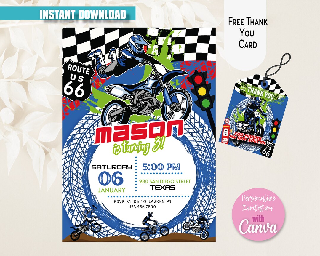 Editable Dirt Bike Invitation Dirt Bike Party Motocross Invitation ...