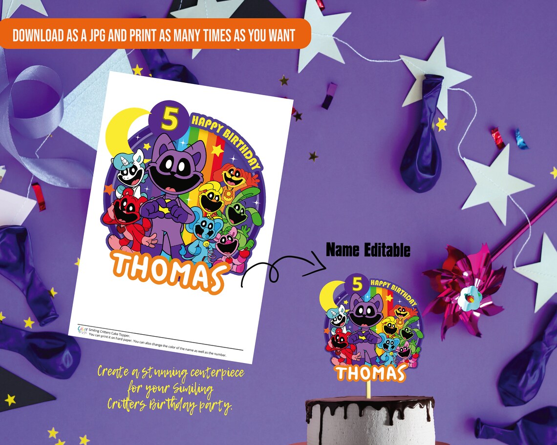 Smiling Critters Catnap Dogday Hoppy Hopscotch Cake Topper Editable ...