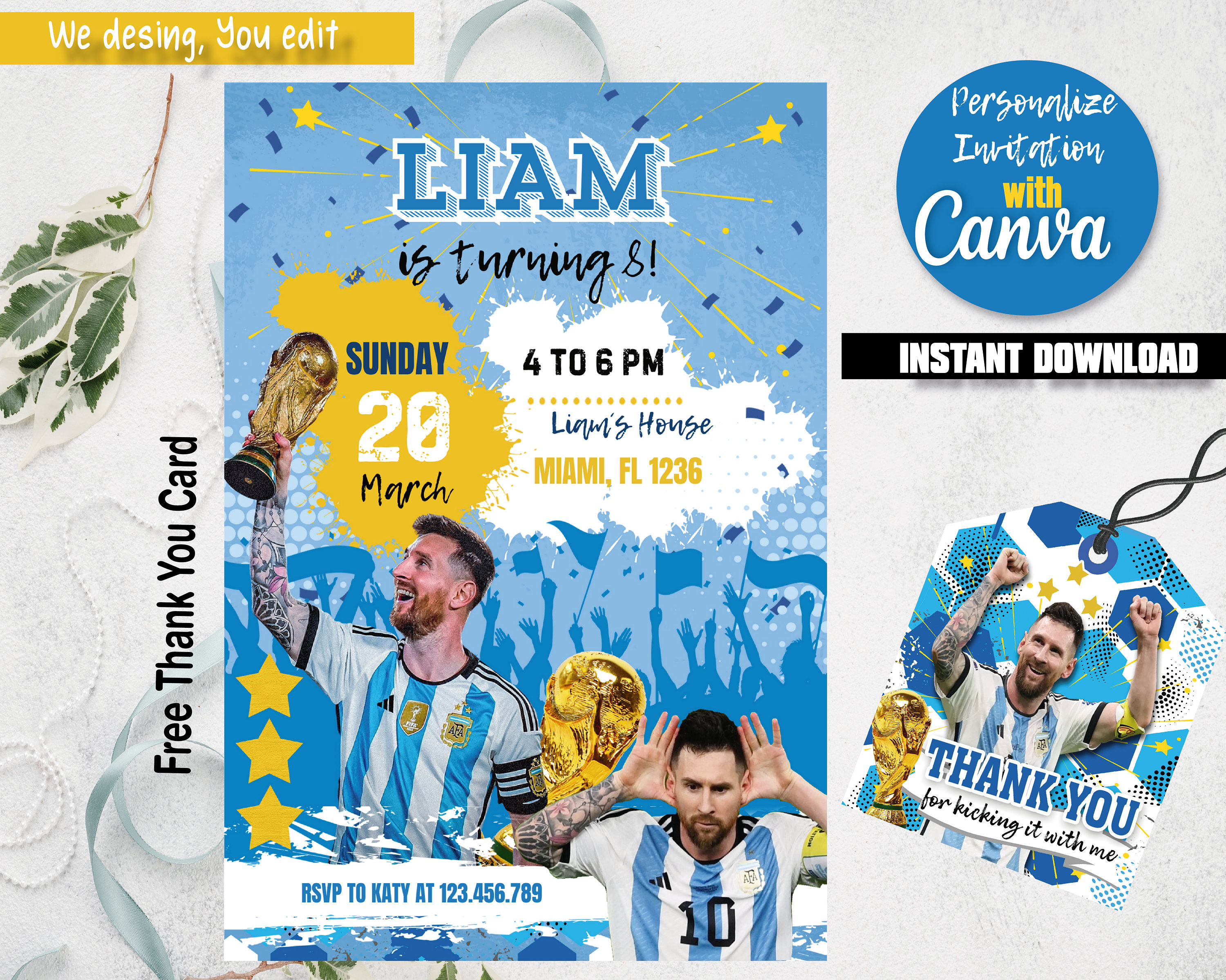 Messi Invitation Card Soccer Invitation Digital Canva Template ...