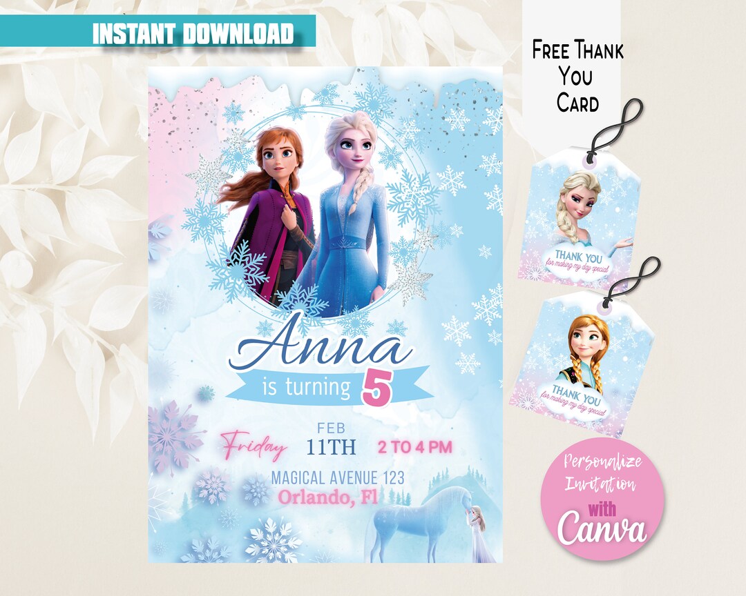 Frozen Party Invitation Anna Elsa Olaf Invitation Digital Canva ...