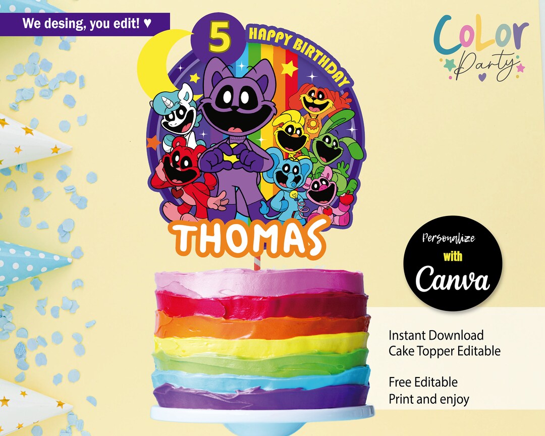 Smiling Critters Catnap Dogday Hoppy Hopscotch Cake Topper Editable ...