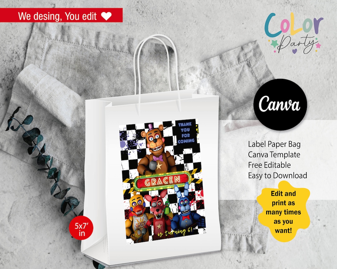Five Nights at Freddy's Label Paper Bag Nightmare FNAF Canva Template ...