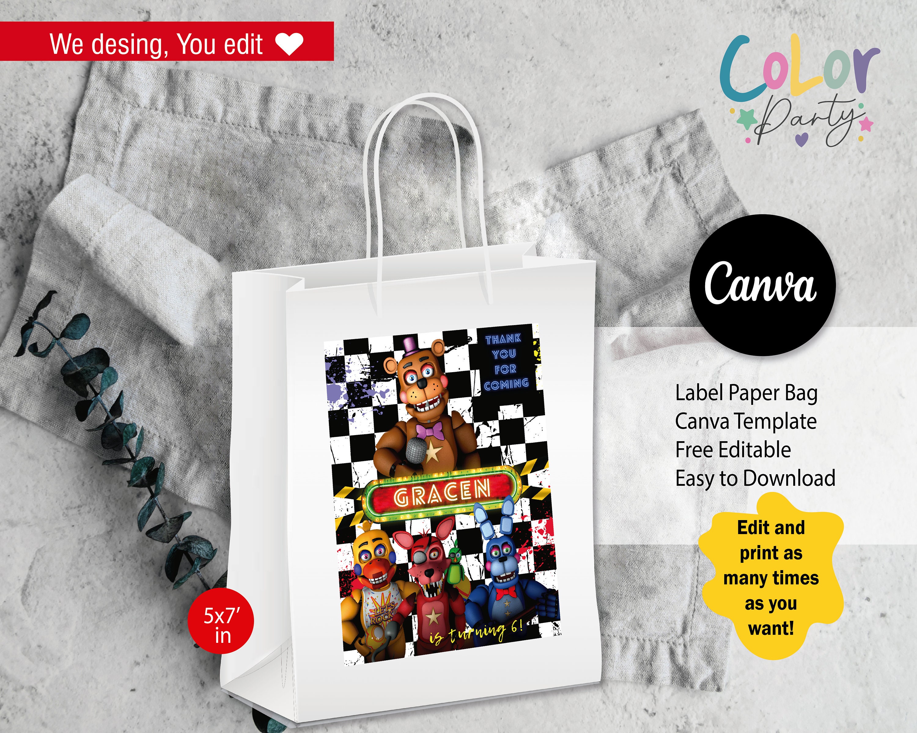 Five Nights at Freddy's Label Paper Bag Nightmare FNAF Canva Template ...