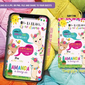 Editable Llama Birthday Invitation Cute Llama Alpaca Invitation Digital ...