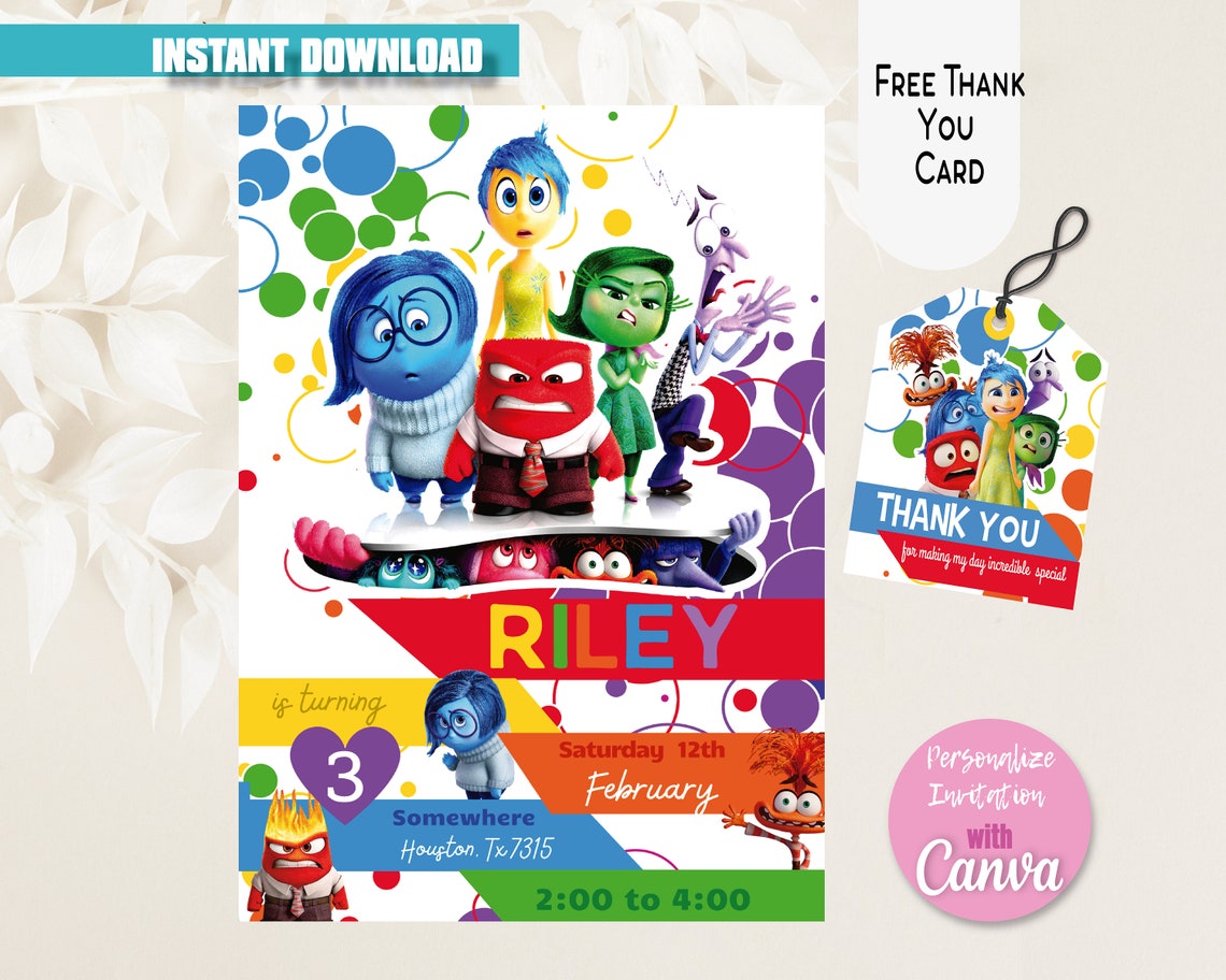 Inside Out 2 Invitation Template Canva Easy Download Party Birthday ...