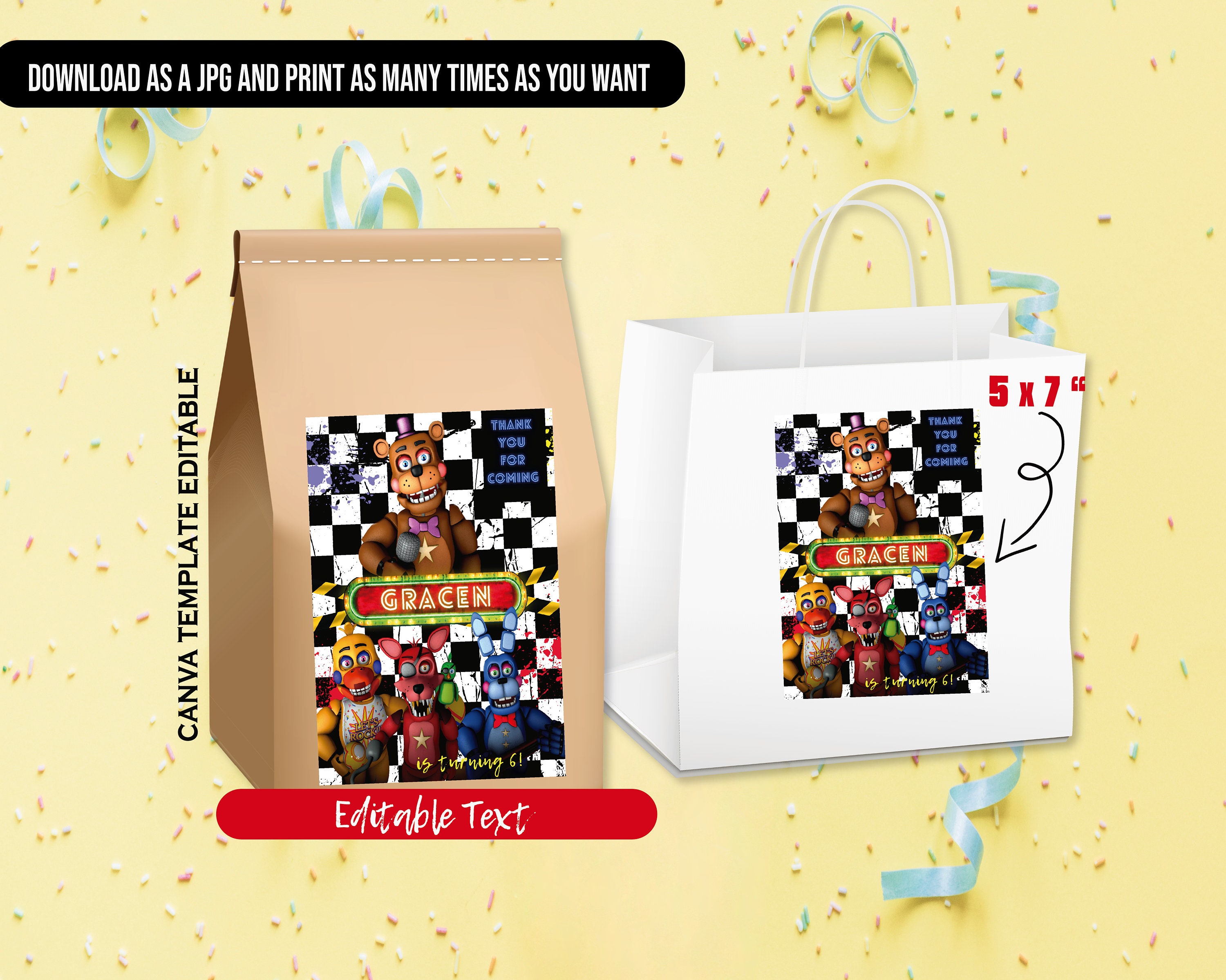 Five Nights at Freddy's Label Paper Bag Nightmare FNAF Canva Template ...