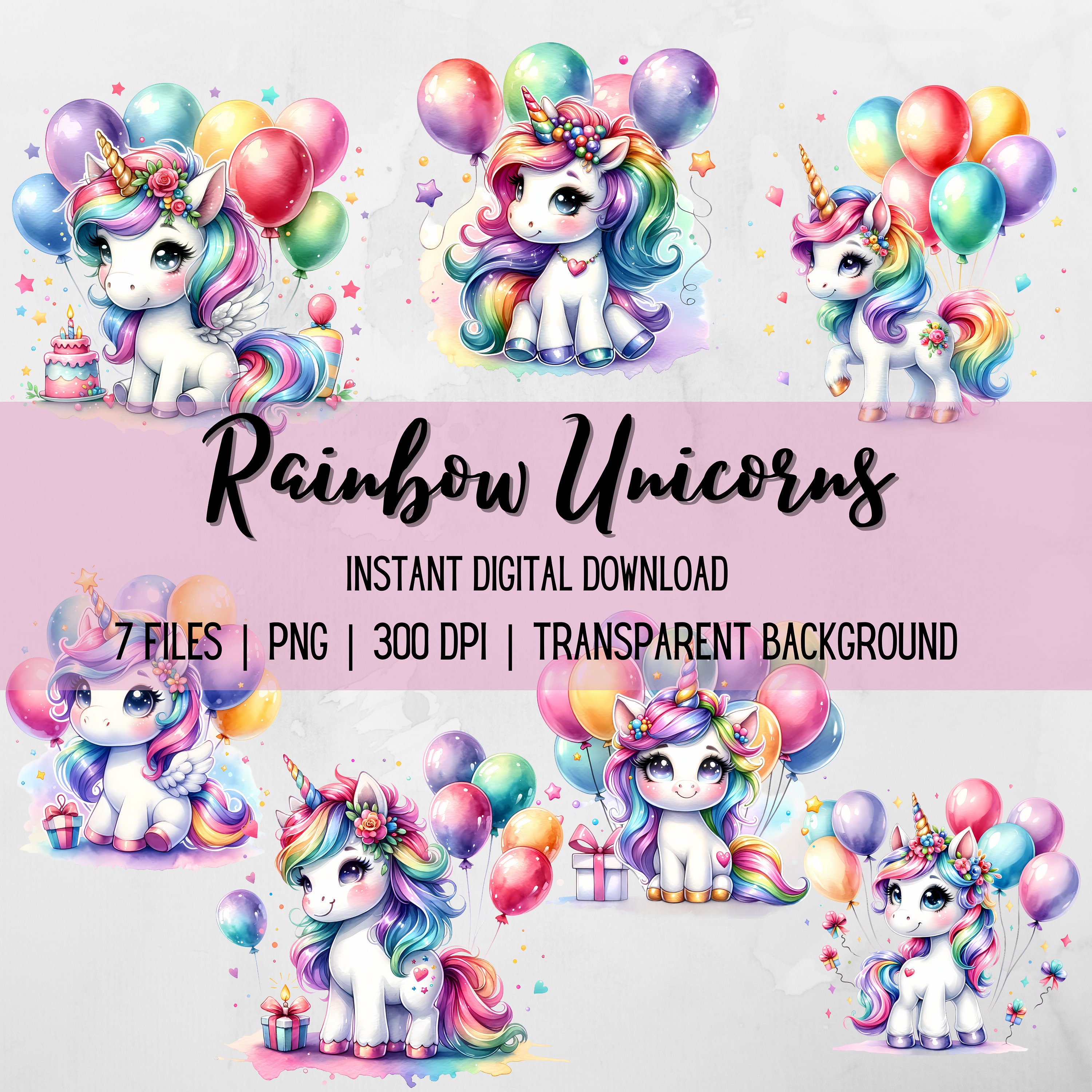Rainbow Unicorn Watercolour Clipart PNG Commercial Use - Etsy