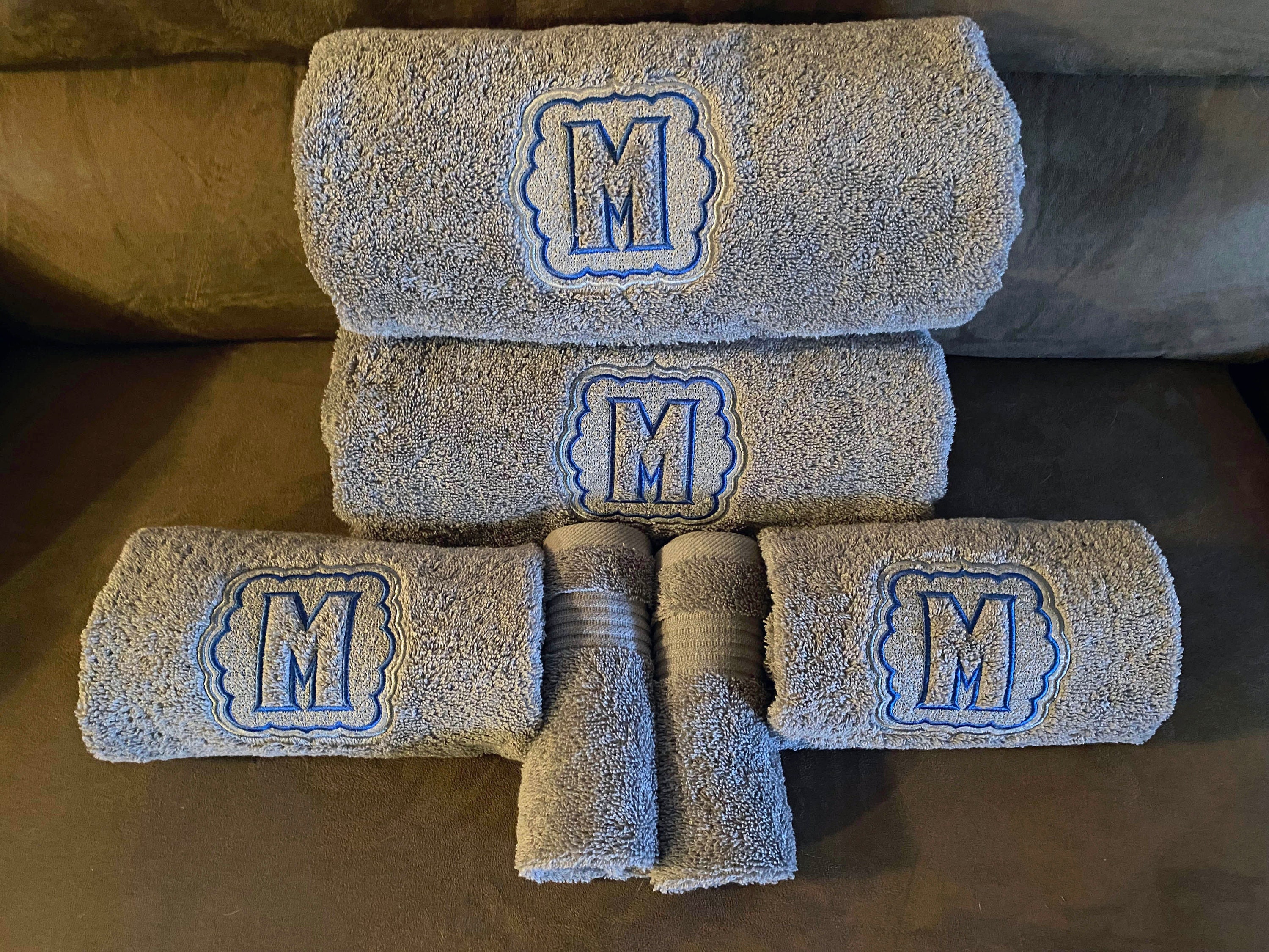 Monogrammed Turkish Cotton Towel Set: Embossed Personalized Bath Towels ...