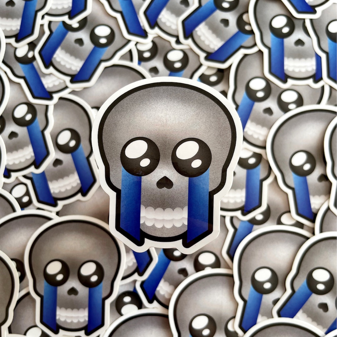 Sad Crying Skull Emoji Sticker - Etsy