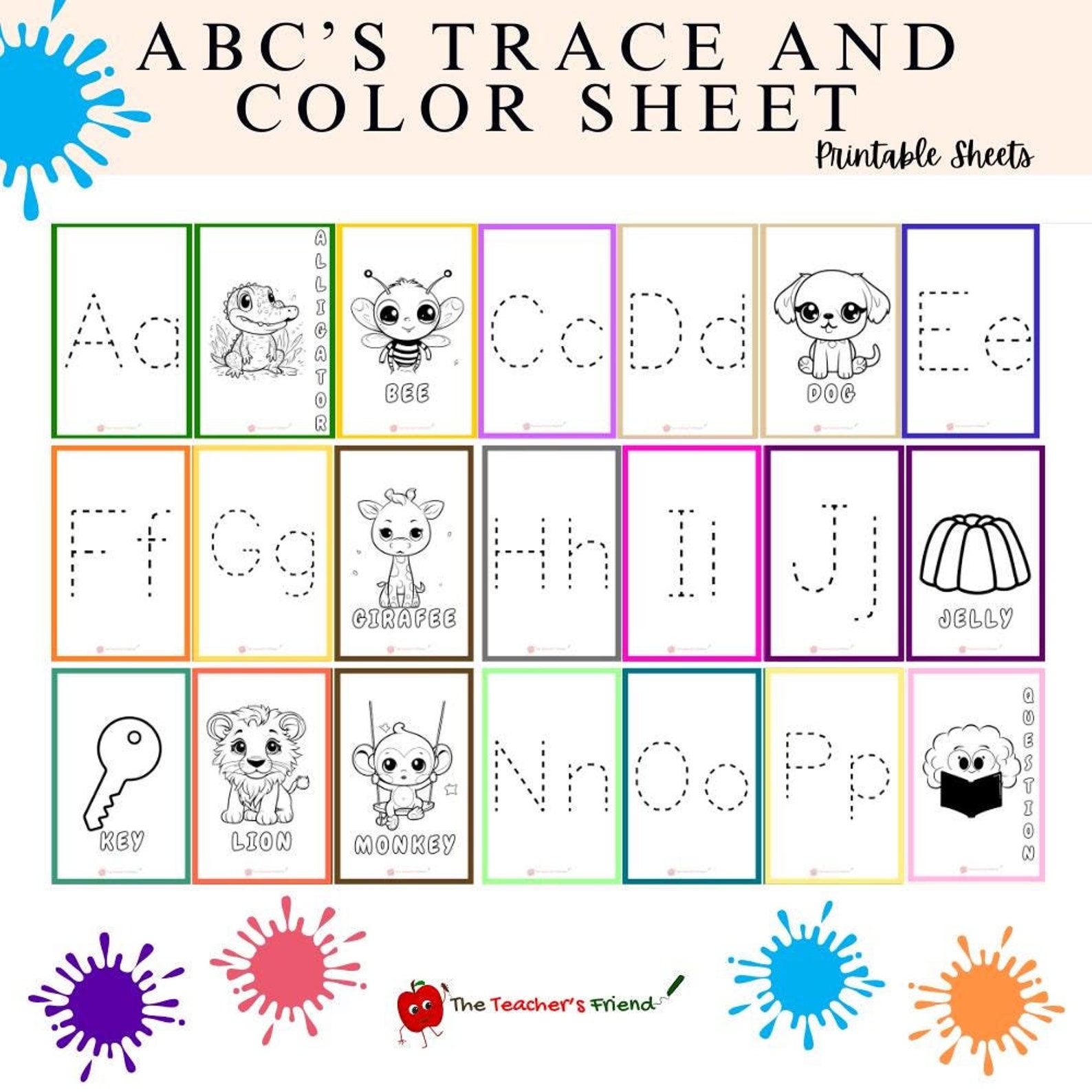 Traceable Alphabet Coloring Cards Printable A-Z Letters Foldable ...