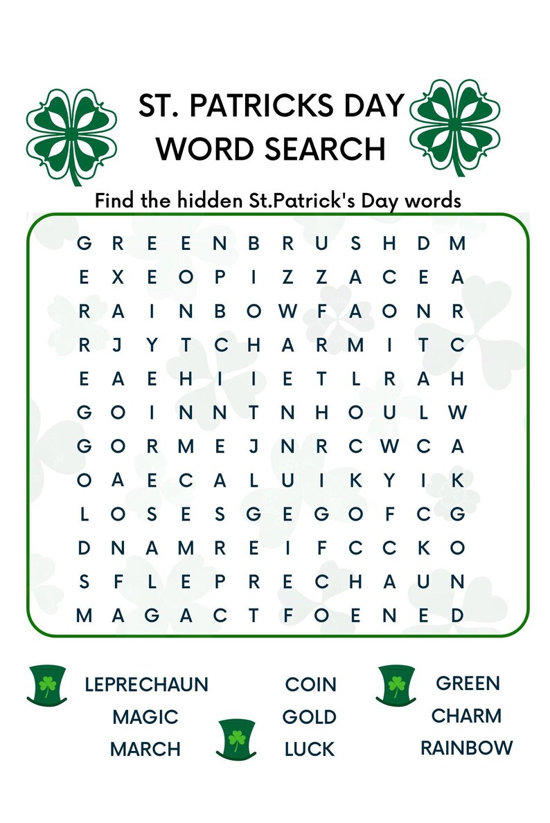 March School St Patricks Day Word Search - Etsy