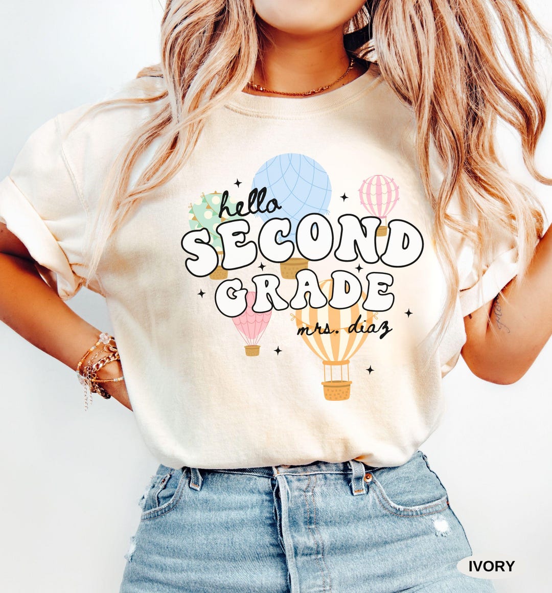 Personalized Second Grade Teacher Shirt With Hot Air Balloon Back to ...