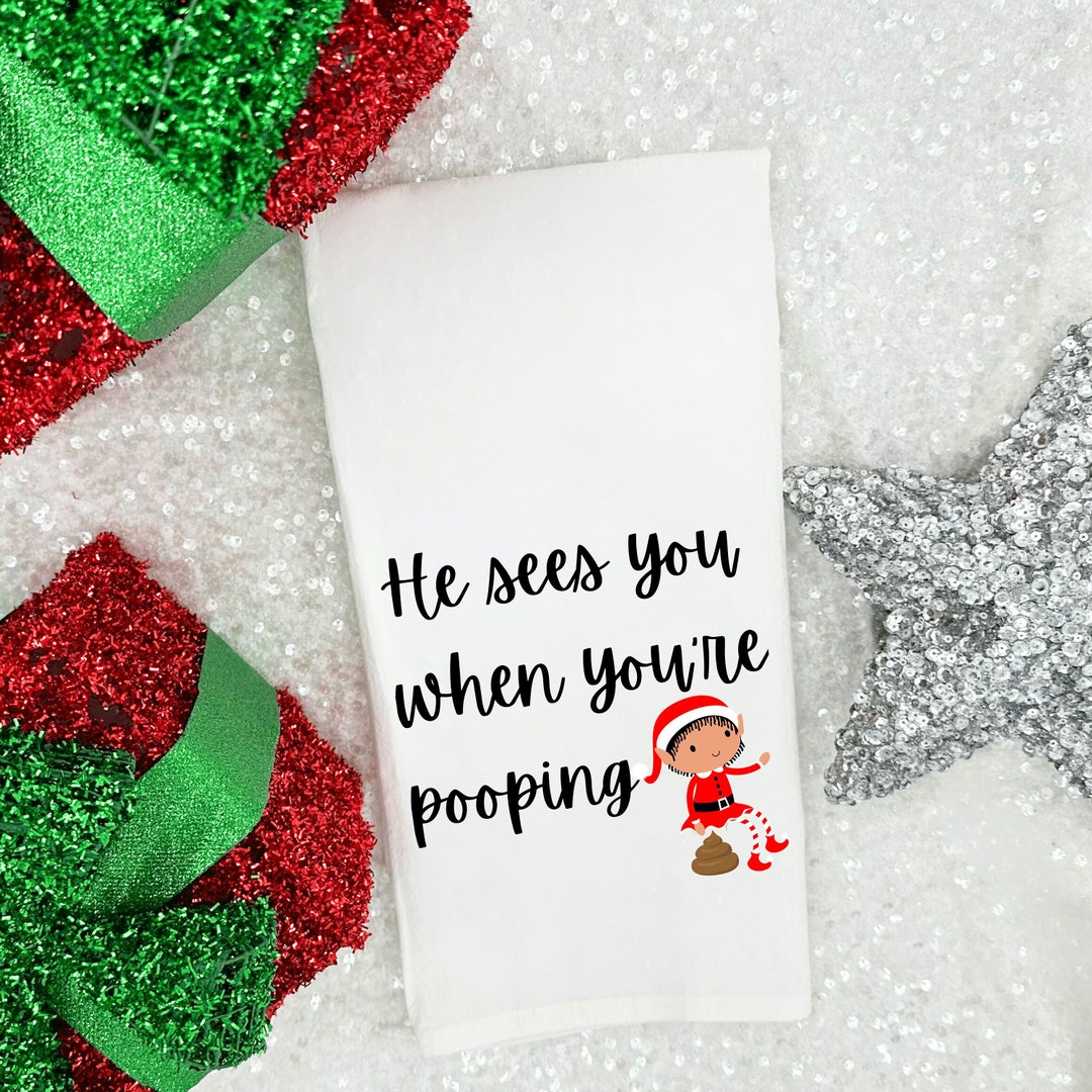 Hilarious Pooping Elf Bathroom Hand Towel, Funny Christmas Bathroom ...