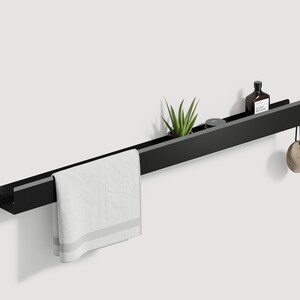 Modern Black Steel Shelf for Bathrooms, Sleek Powder Coated Shower Rack ...