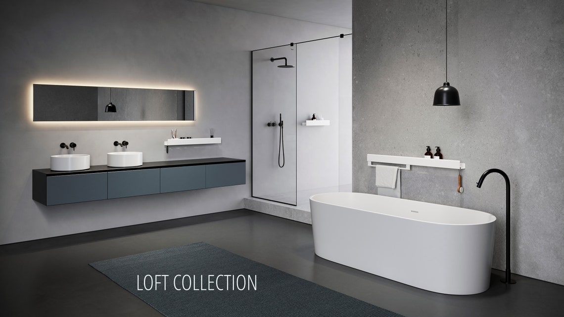 Modern Black Steel Shelf for Bathrooms, Sleek Powder Coated Shower Rack ...