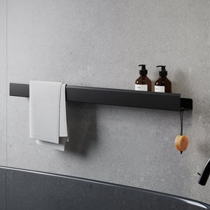 Modern Black Steel Shelf for Bathrooms, Sleek Powder Coated Shower Rack ...