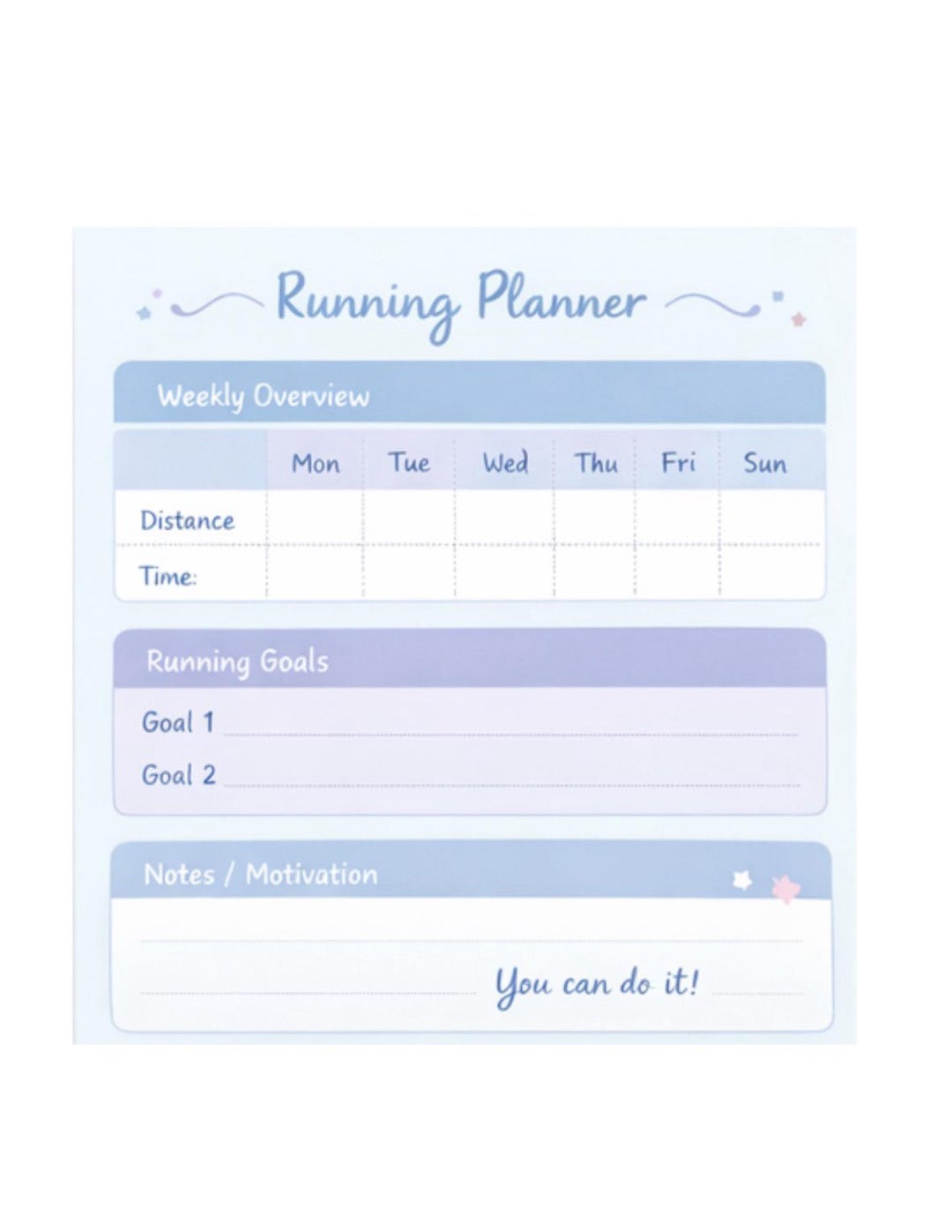 Running Planner A4 Printable | Pastel Fitness Planner | Weekly Run ...