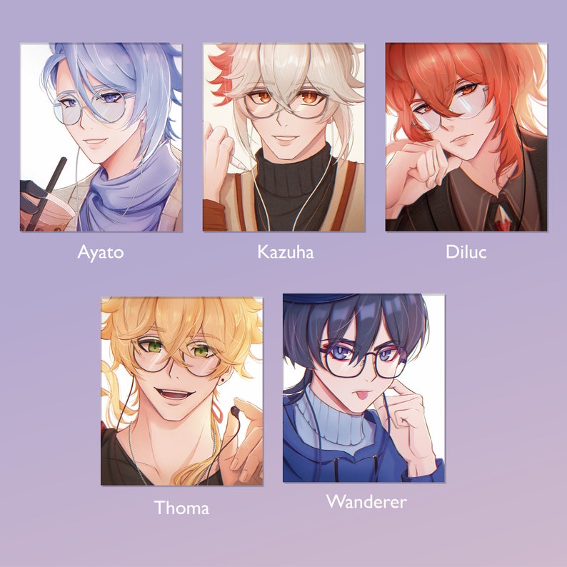 Mini Prints of Genshin Impact Characters With Glasses ongoing Series - Etsy