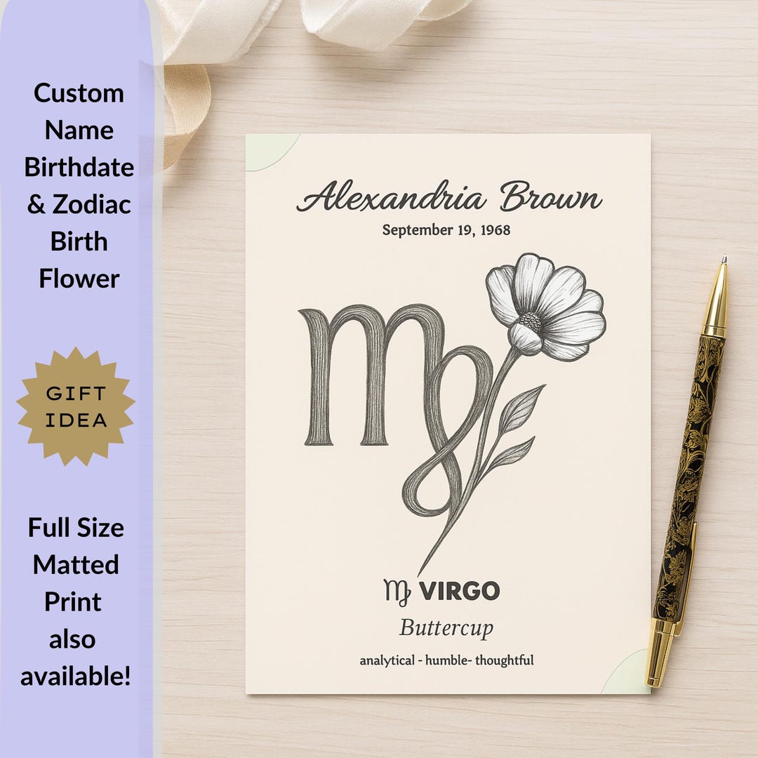 Personalized Zodiac Birth Flower Card: Horoscope Birthday Gift - Etsy