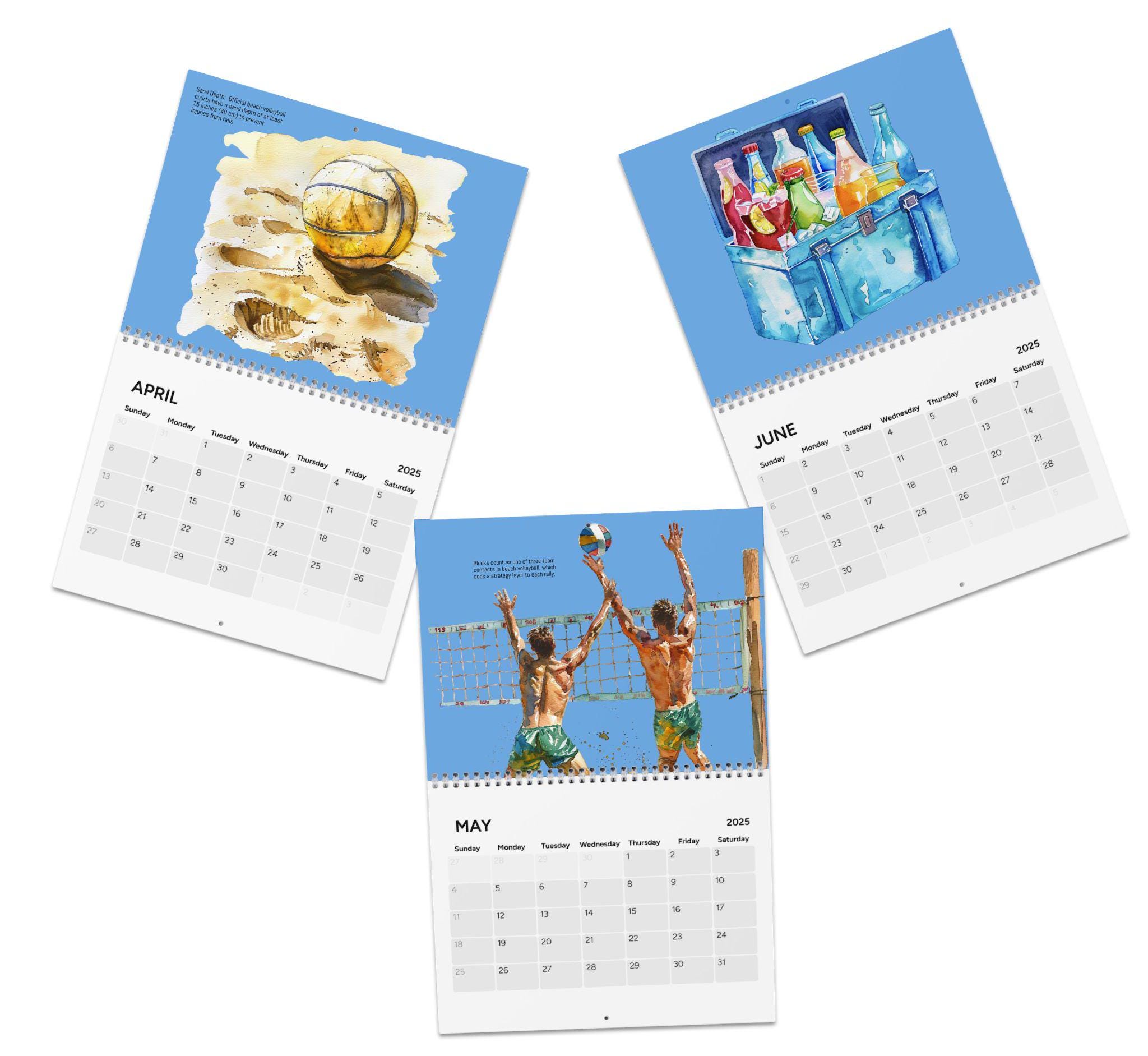 2025 Calendar, Beach Volleyball Art, Wall Calendar - Etsy