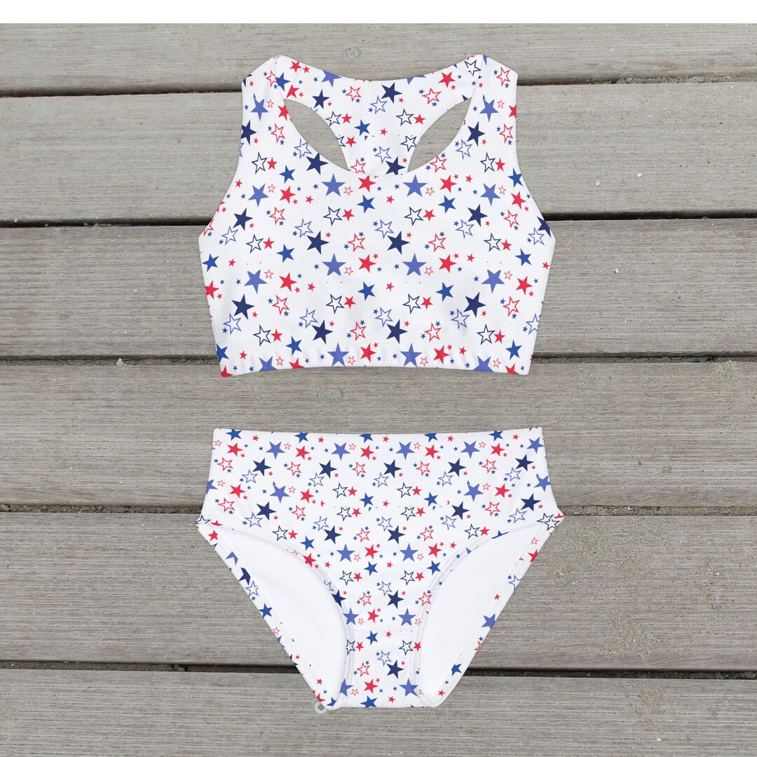 Girls Two Piece Starry Bathing Suit in Premium Comfy Fabric | 4 Way ...