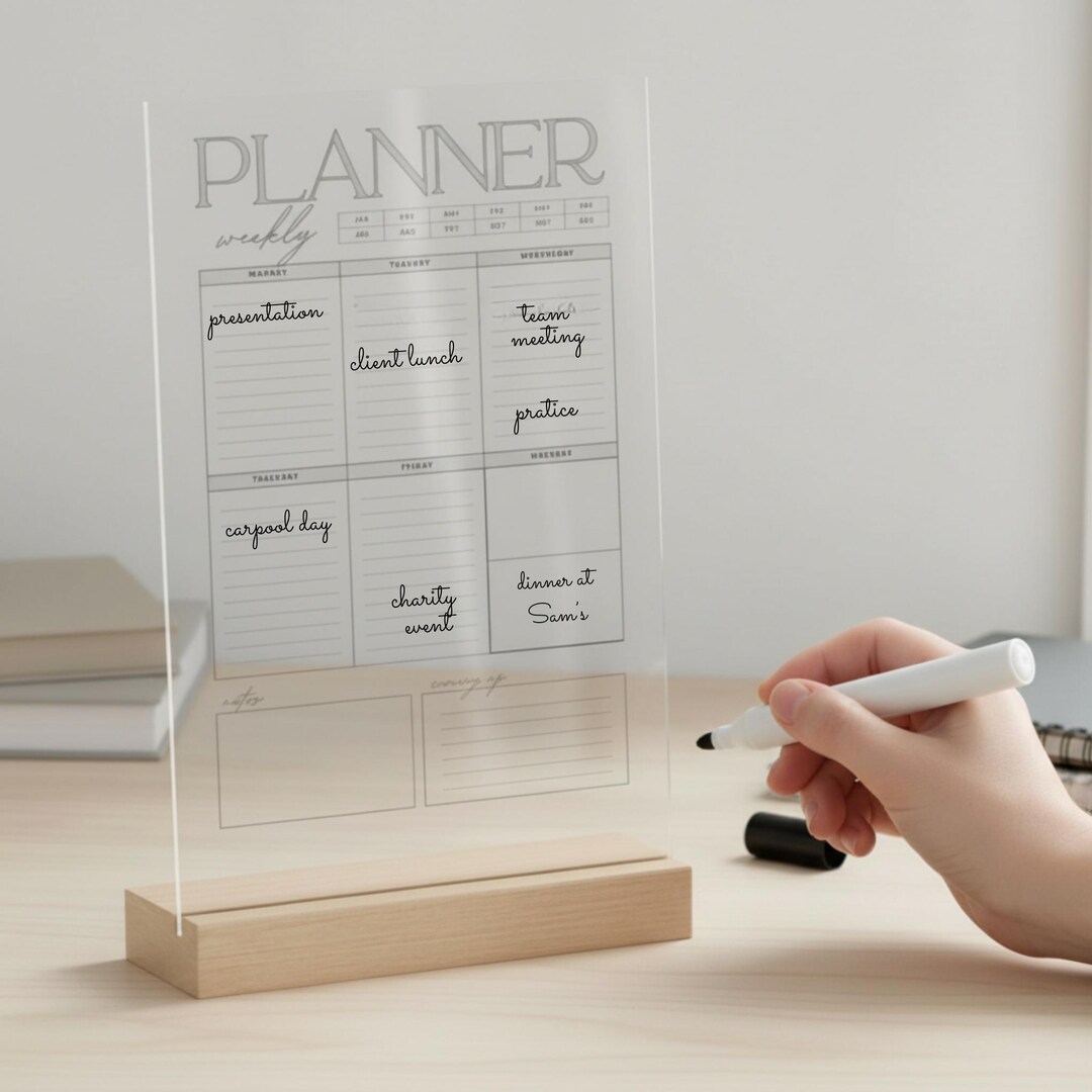 Acrylic Weekly Calendar Stand, Reusable Planner for Productivity, Habit ...