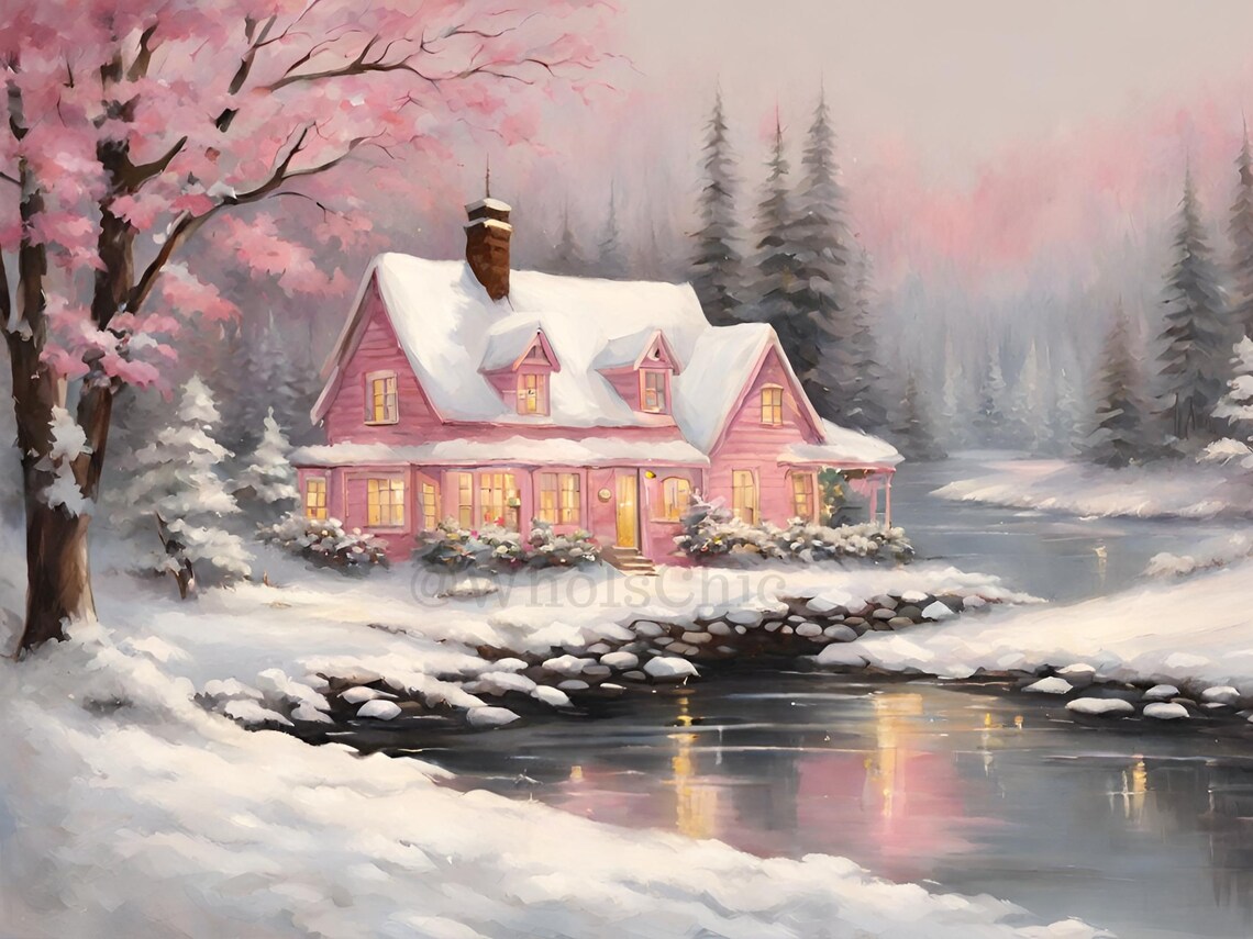 Barbie Pink Cozy Snowy Christmas House Digital Print - Etsy