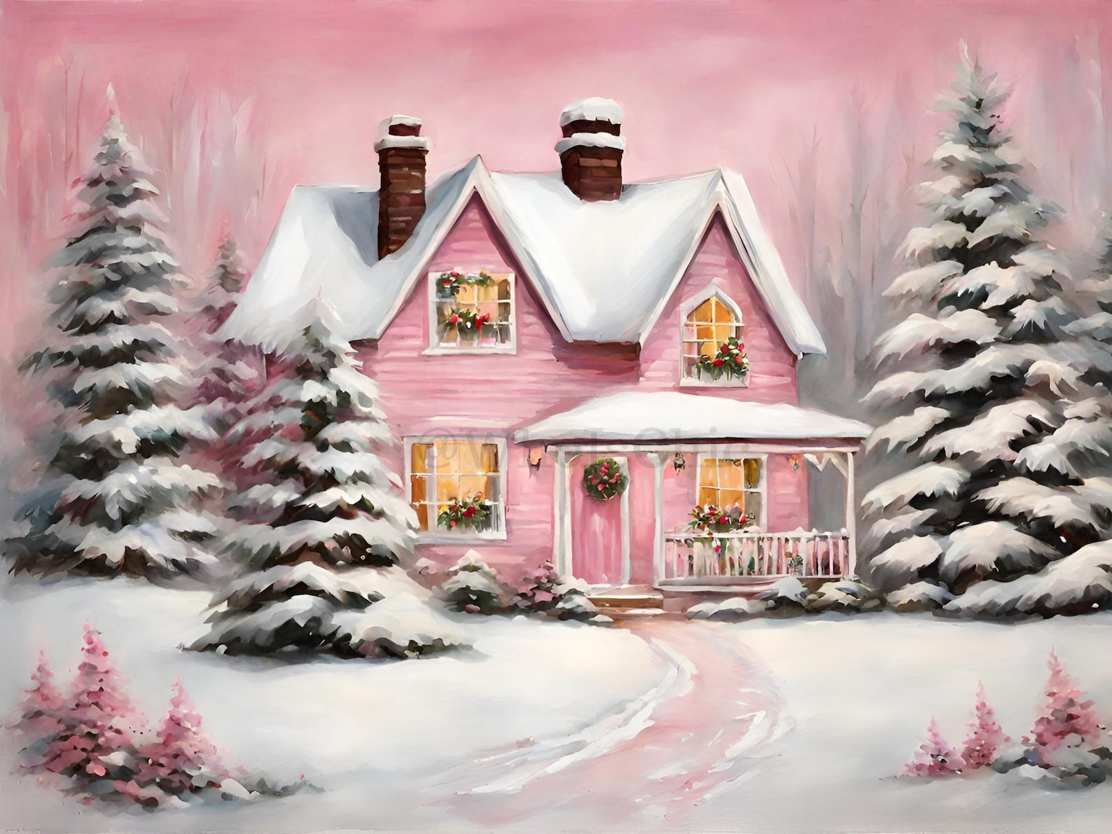 Barbie Pink Cozy Snowy Christmas House Digital Print - Etsy