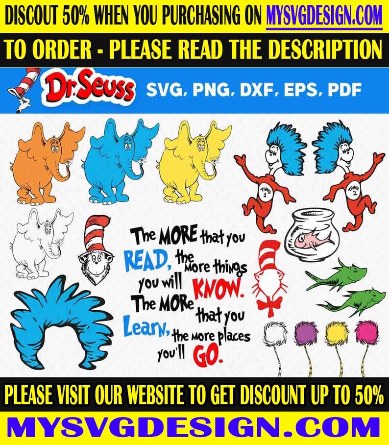 100 Dr Seuss Svg Bundle, Dr Seuss Svg Mega Bundle Cat in the Hat SVG ...