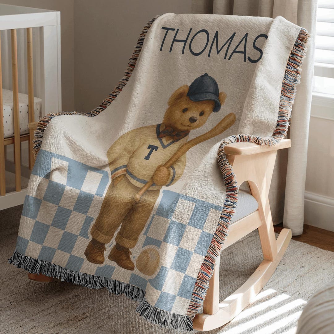 Personalized Teddy Bear Throw Blanket Custom Vintage Style Bear Baby ...
