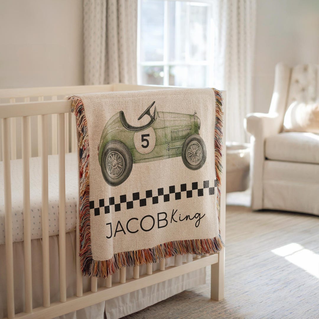 Personalized Race Car Baby Blanket, Custom Name Checkered Throw for ...