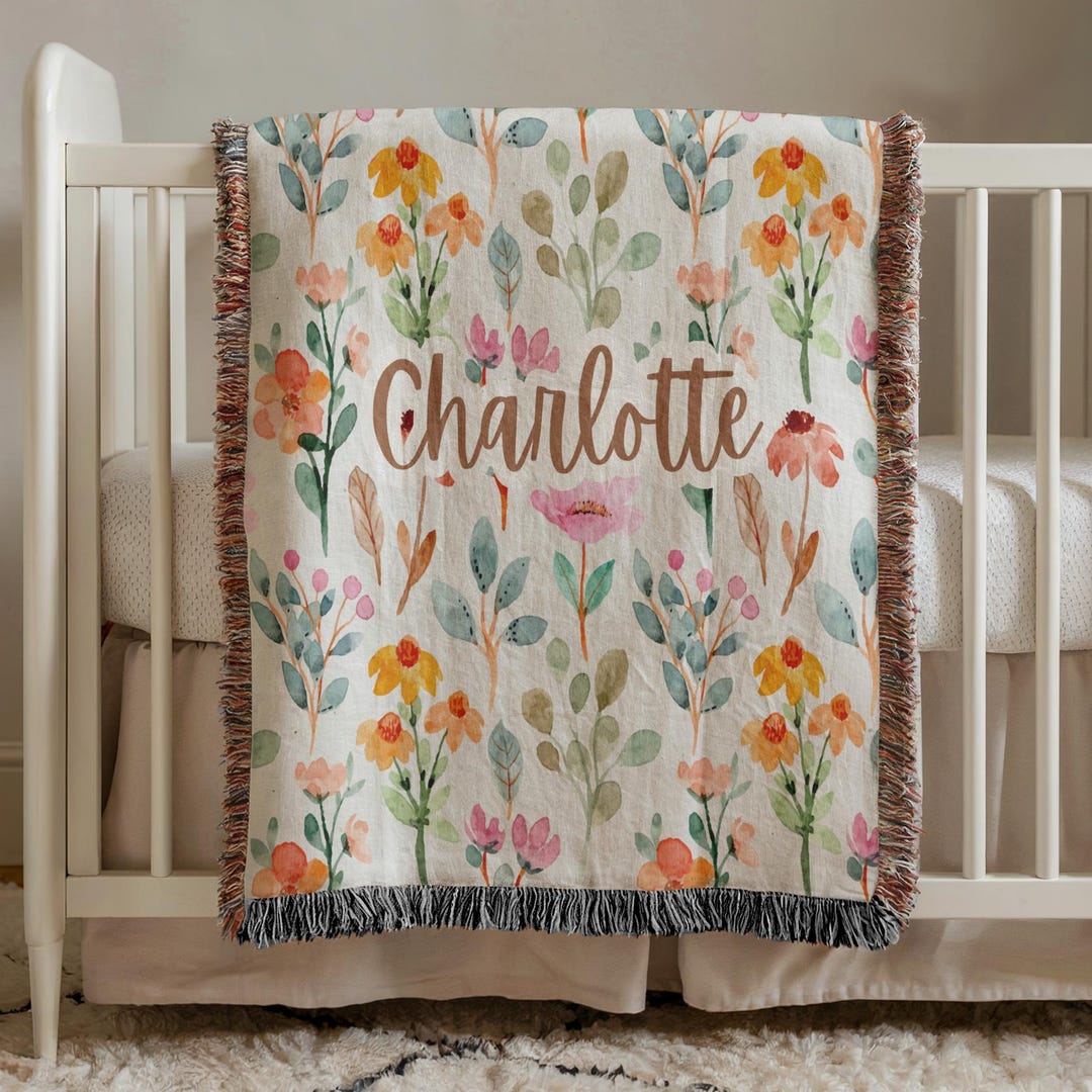 Personalized Floral Baby Blanket With Name, Custom Girl Blanket ...