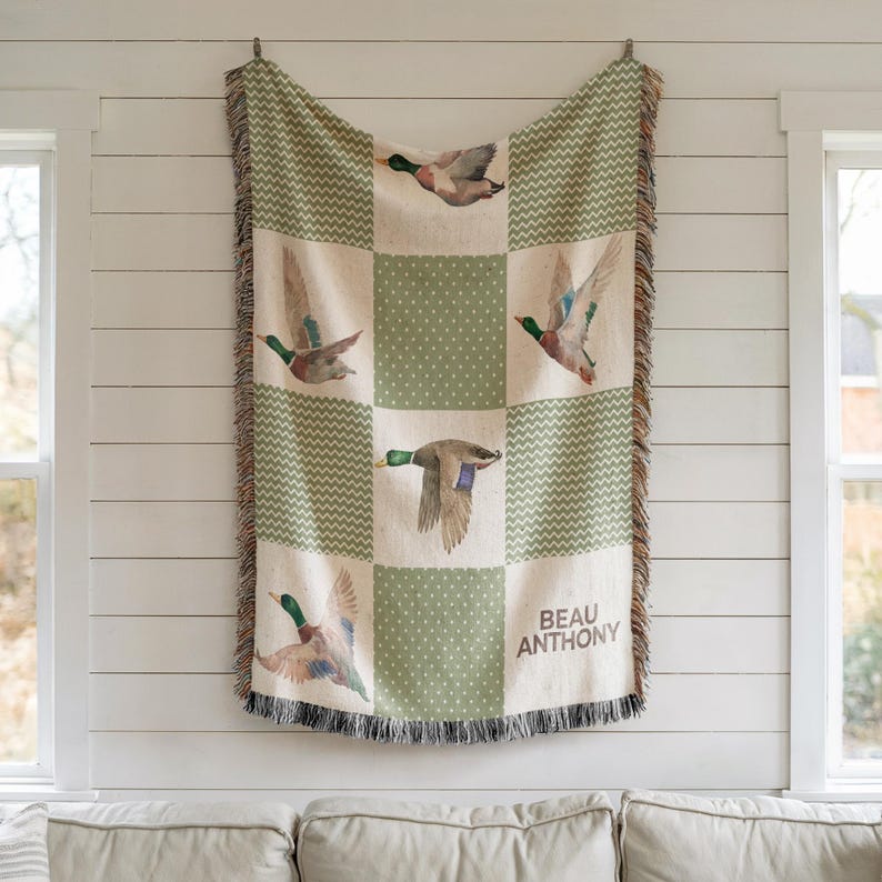 Personalized Baby Blanket With Flying Duck, Neutral Patchwork Nursery ...