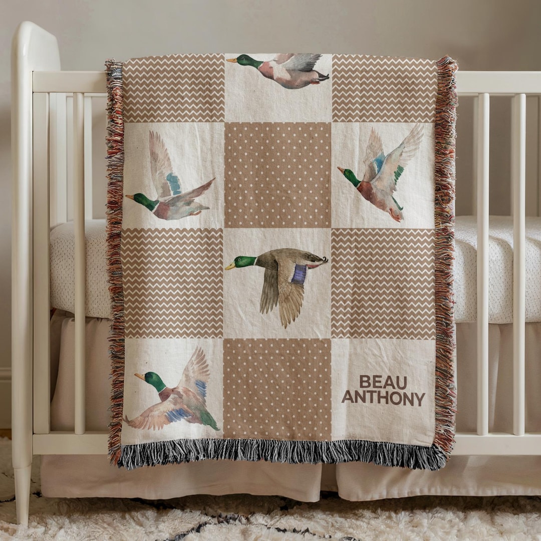Personalized Baby Blanket With Flying Duck, Neutral Patchwork Nursery ...