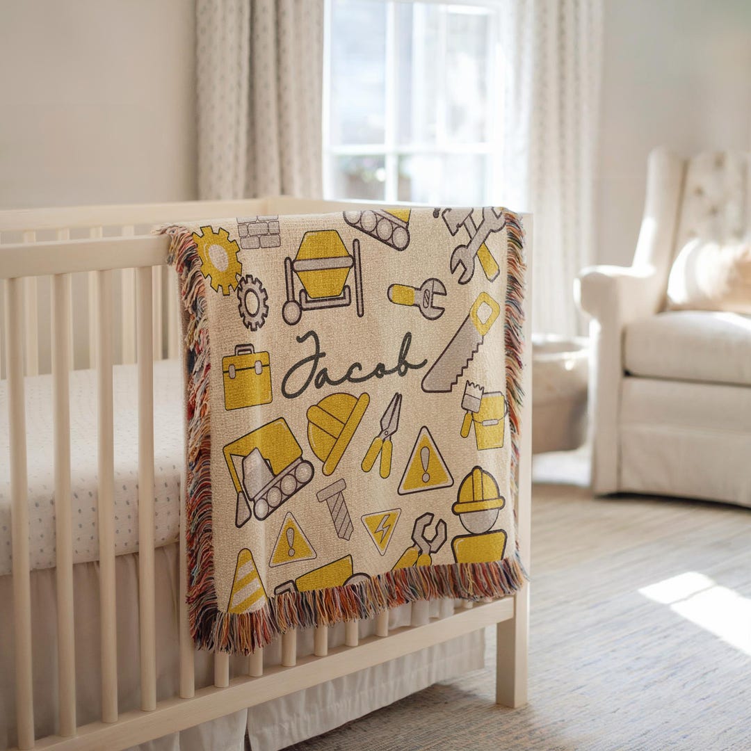 Personalized Construction Blanket, Custom Name Truck Blanket, Boys Room ...