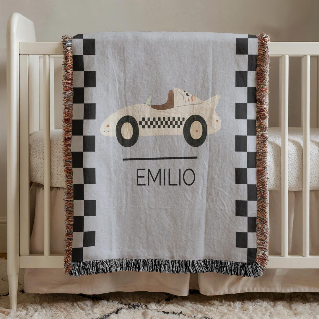 Personalized Race Car Baby Blanket With Teddy Bear Race Cars Vintage ...