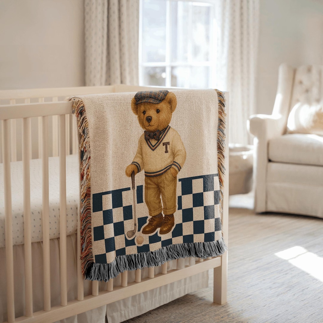 Personalized Teddy Bear Throw Blanket Custom Vintage Style Bear Baby ...