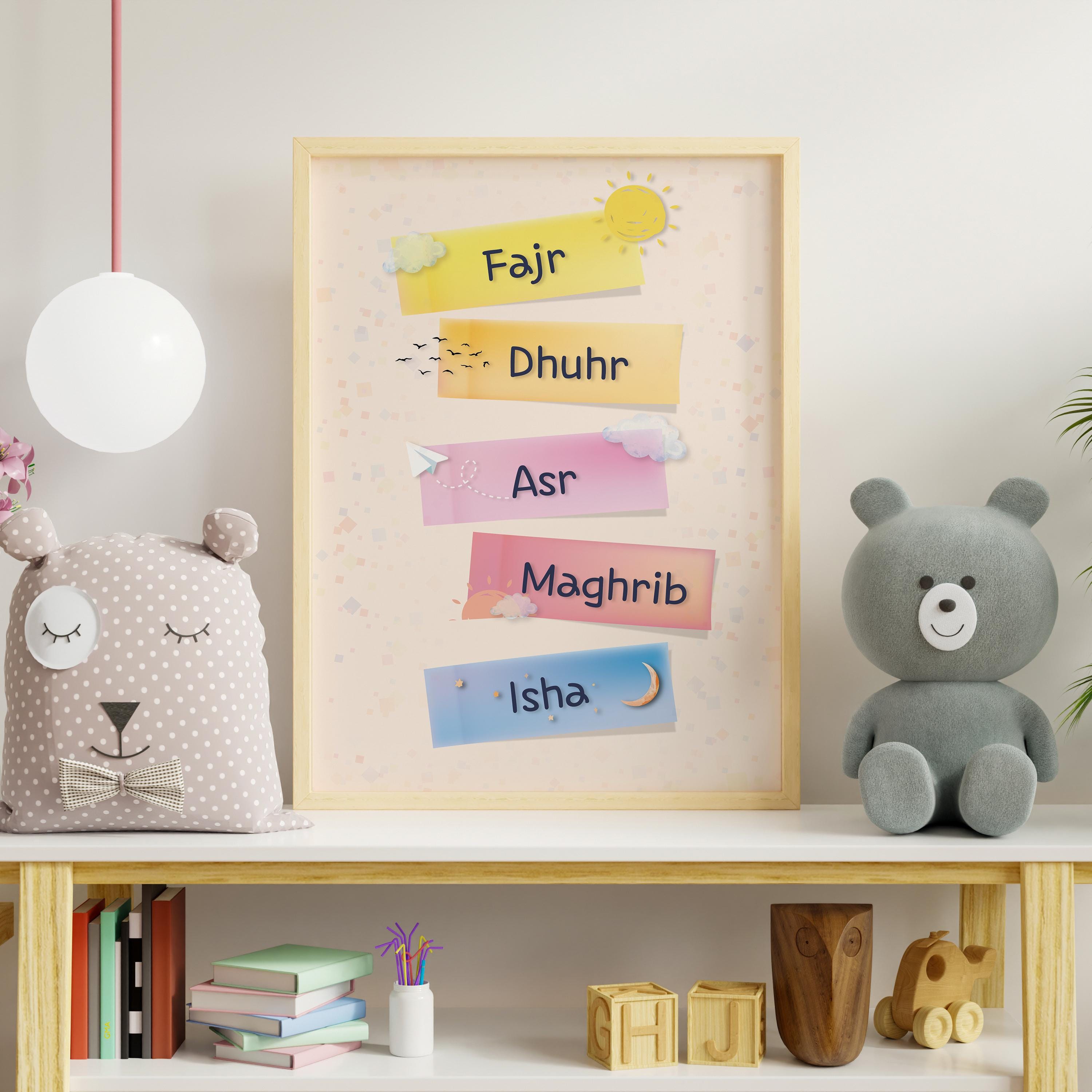 Islamic 5 Daily Prayers Wall Art for Kids | Educational Islamic Nursery ...
