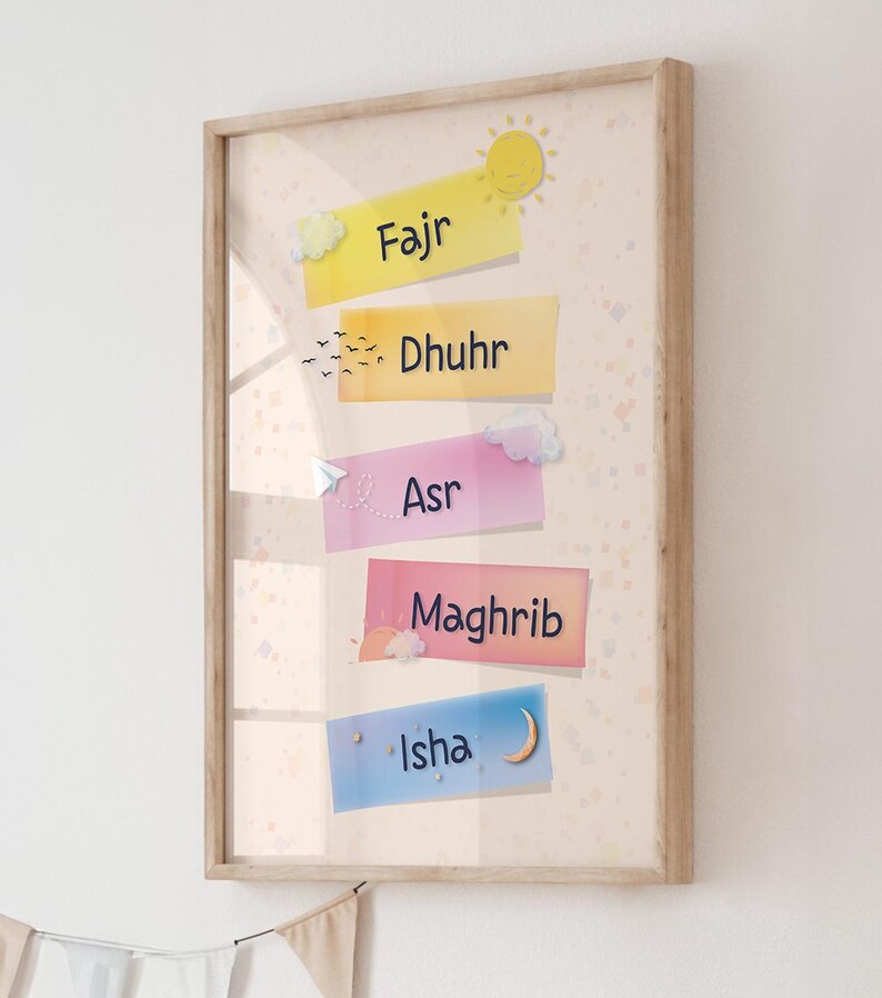 Islamic 5 Daily Prayers Wall Art for Kids | Educational Islamic Nursery ...
