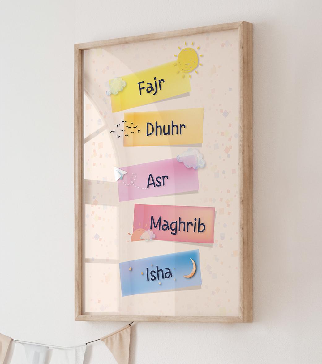 Islamic 5 Daily Prayers Wall Art for Kids | Educational Islamic Nursery ...