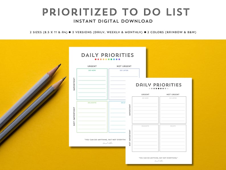 To Do List Printable Decision Matrix Eisenhower Method Productivity ...